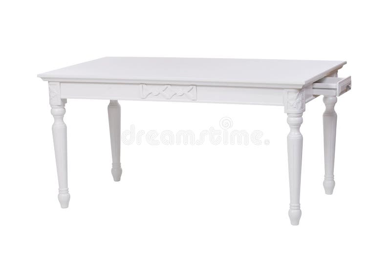 Elegant White Table with an Open Drawer Stock Image - Image of elegant ...