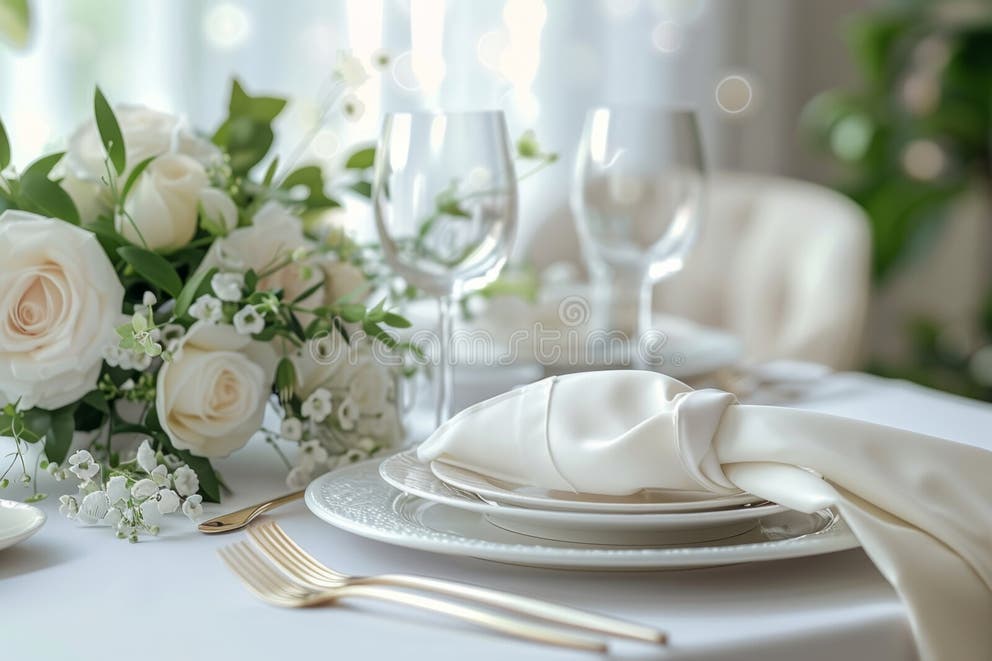 Elegant White Table Setting for Fine Dining Experience Stock Image - Image of fine, setting ...