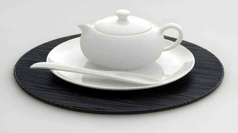 Elegant White Tea Set on a Dark Round Mat Stock Image - Image of ...