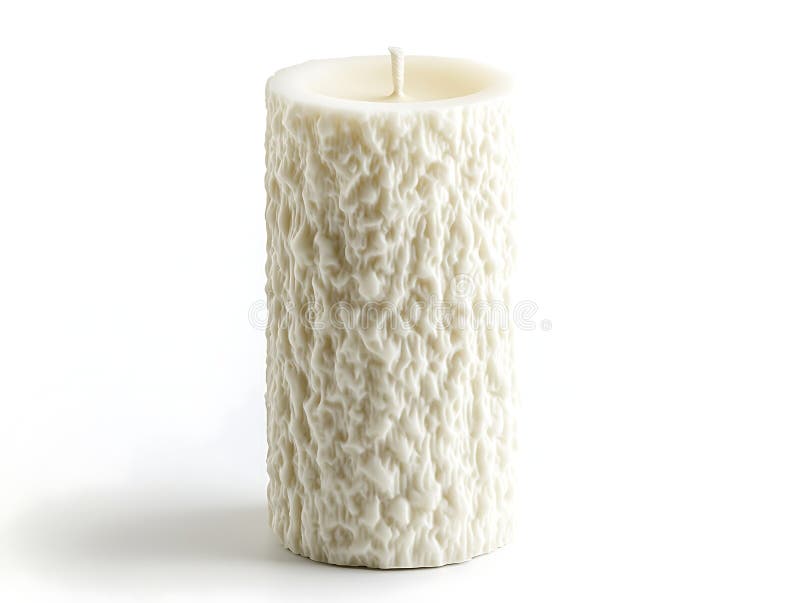Elegant White Textured Candle with Wick on White Background Stock Image ...