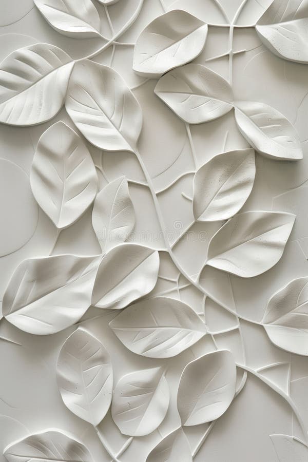 Elegant White Textured Wall Relief Art Featuring Delicate Leaf Patterns ...