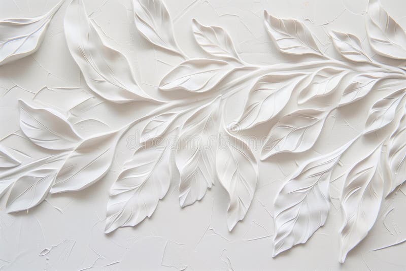 Elegant White Textured Wall Relief Art Featuring Delicate Leaf Patterns ...