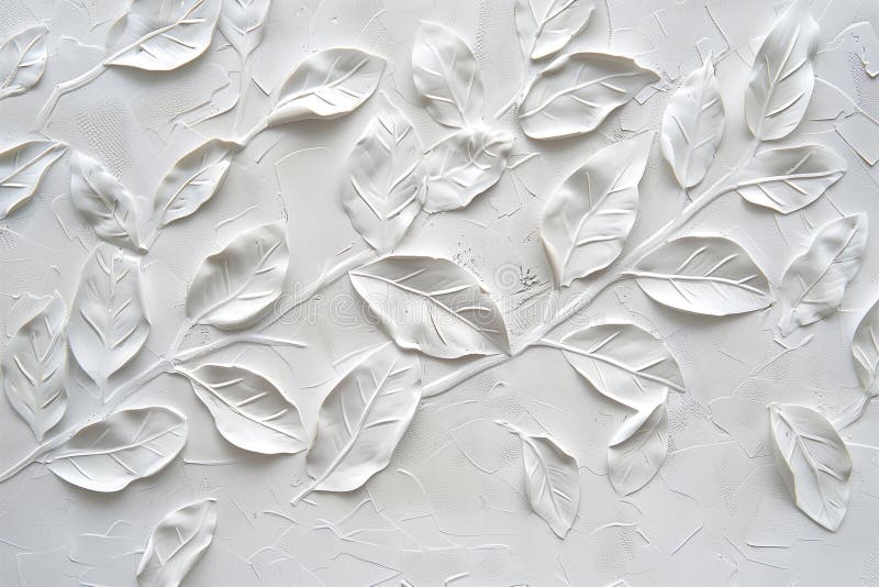 Elegant White Textured Wall Relief Art Featuring Delicate Leaf Patterns ...