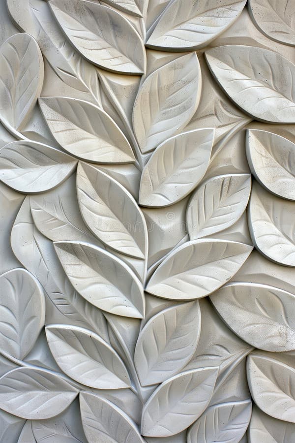 Elegant White Textured Wall Relief Art Featuring Delicate Leaf Patterns ...