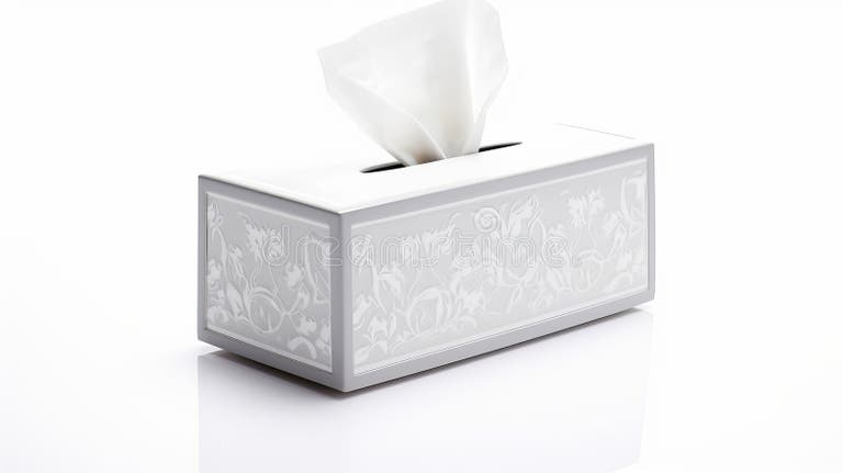 Elegant White Tissue Box with Floral Pattern on White Background Stock ...