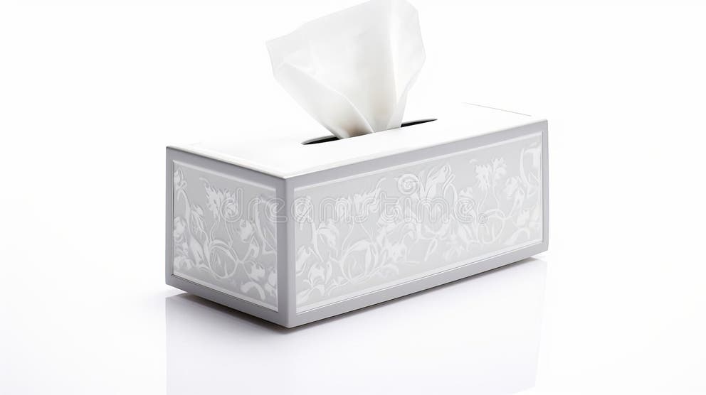 Elegant White Tissue Box with Floral Pattern on White Background Stock ...