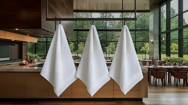 Elegant White Towels Hanging in a Modern Dining Area Stock Illustration ...