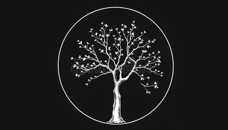 Elegant White Tree Illustration on a Striking Black Backdrop Stock ...