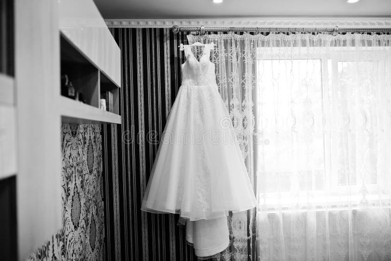 Elegant White Wedding Dress at Bride Morning Stock Image - Image of ...