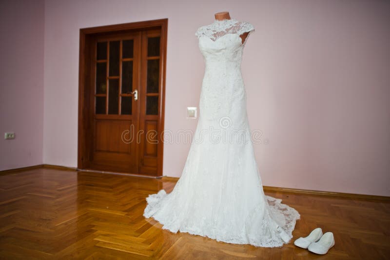 Elegant White Wedding Dress at Bride Morning Stock Photo - Image of ...