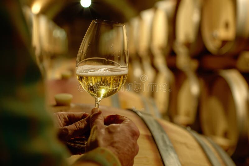 Elegant White Wine Tasting in a Traditional Cellar Stock Photo - Image ...