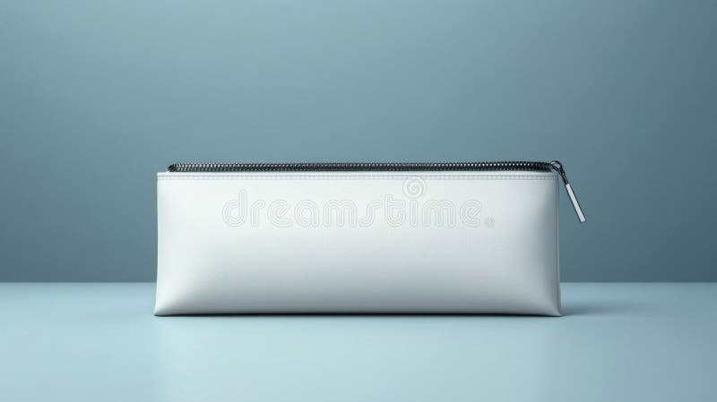 Elegant White Zippered Pencil Case on Grey Background Stock ...