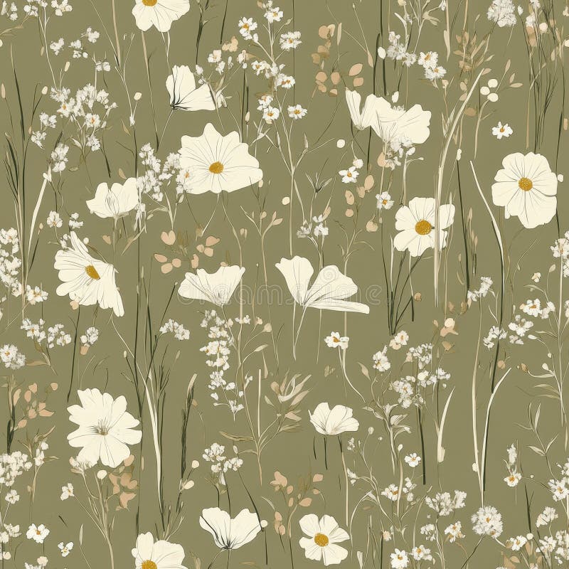 Elegant Wildflower Meadow Pattern with Neutral Tones for Nature-Themed Design. Stock Image ...