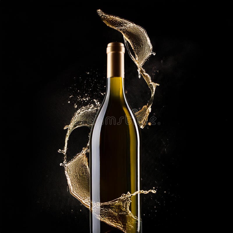 An Elegant Wine Bottle with a Splash Effect Set Against a Black ...