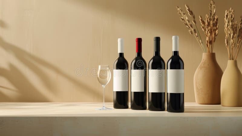 Elegant Wine Bottles on Display Table Stock Illustration - Illustration ...