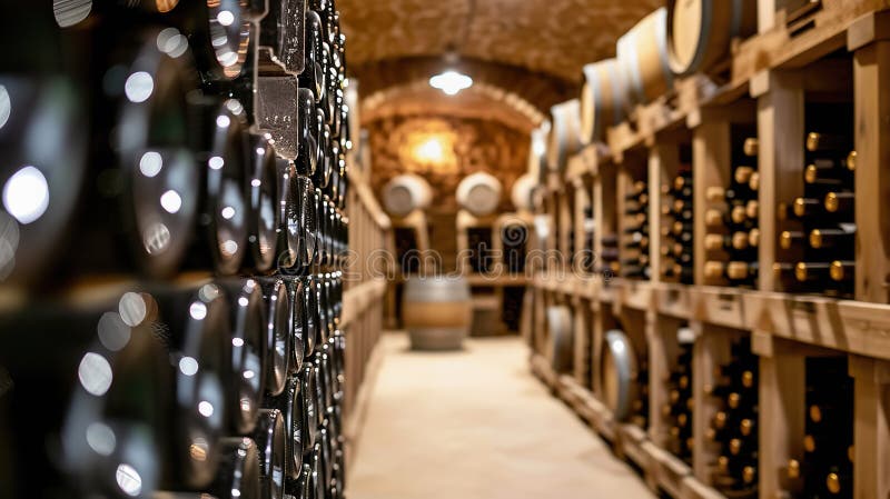 Elegant Wine Cellar with Rows of Bottles Stock Image - Image of wood ...