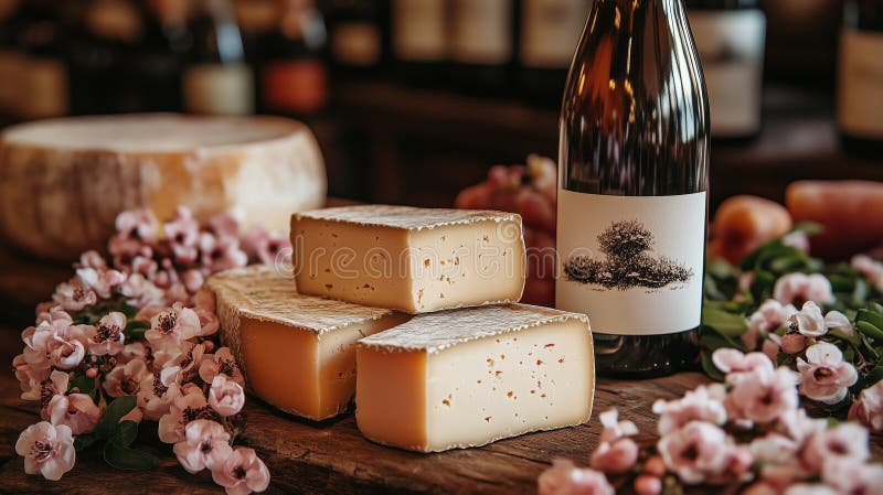 Elegant Wine and Cheese Pairing with Spring Blossoms Stock Photo ...