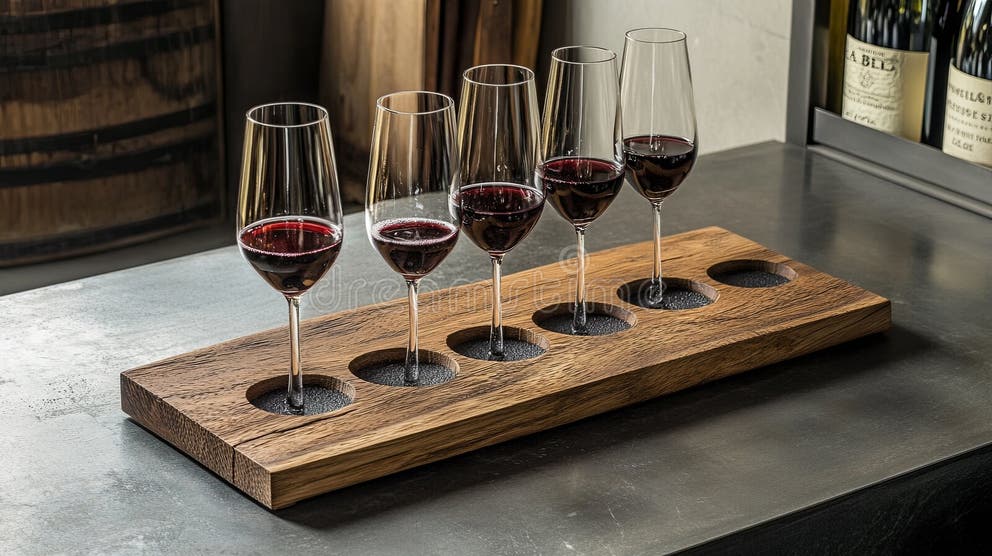 Elegant Wine Flight on Tasting Board. Stock Photo - Image of alcoholic ...