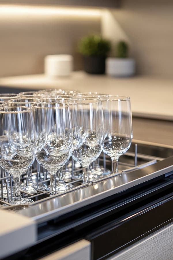Elegant Wine Glass Collection in Modern Kitchen Setting Stock ...