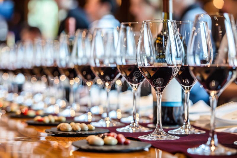 Elegant Wine Tasting Event with a Variety of Glasses Stock Image ...