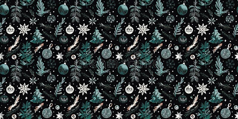 Elegant Winter Christmas Greenery Seamless Border Pattern with Snow ...