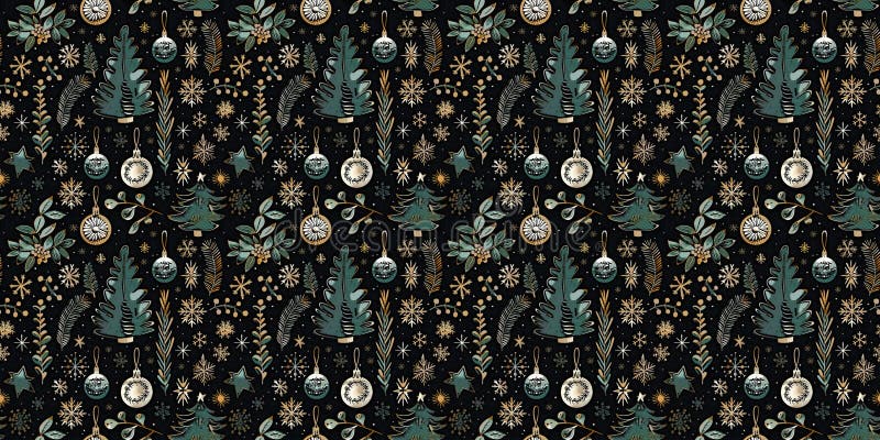 Elegant Winter Christmas Greenery Seamless Border Pattern with Snow ...