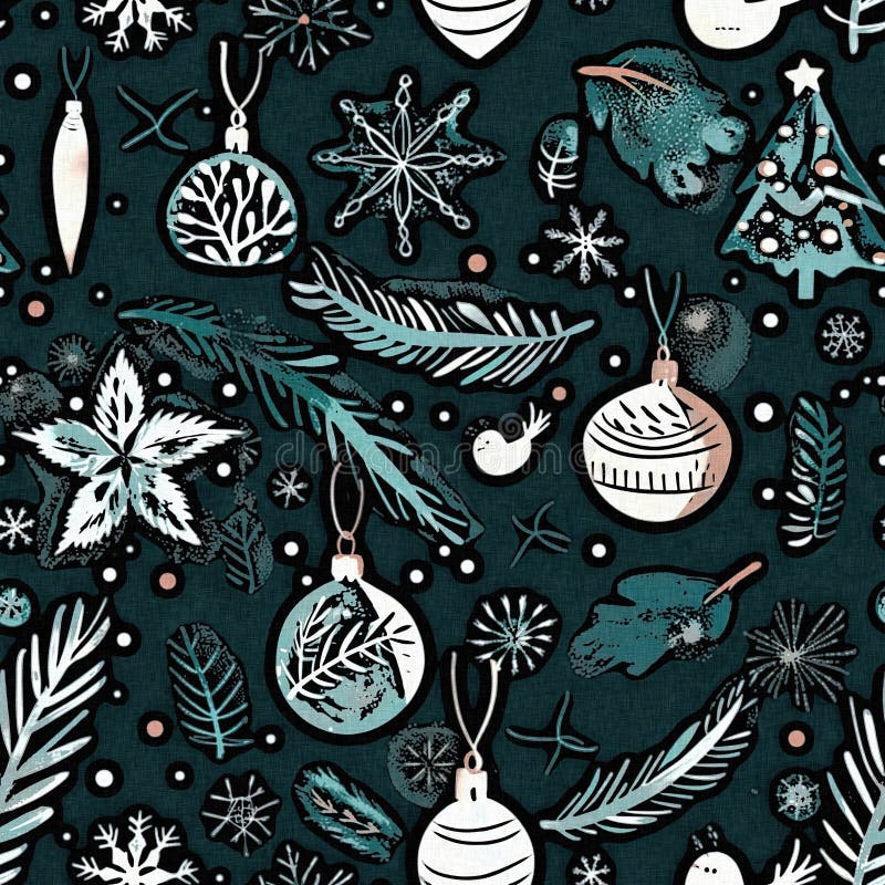 Elegant Winter Christmas Greenery Seamless Pattern with Snow Template ...