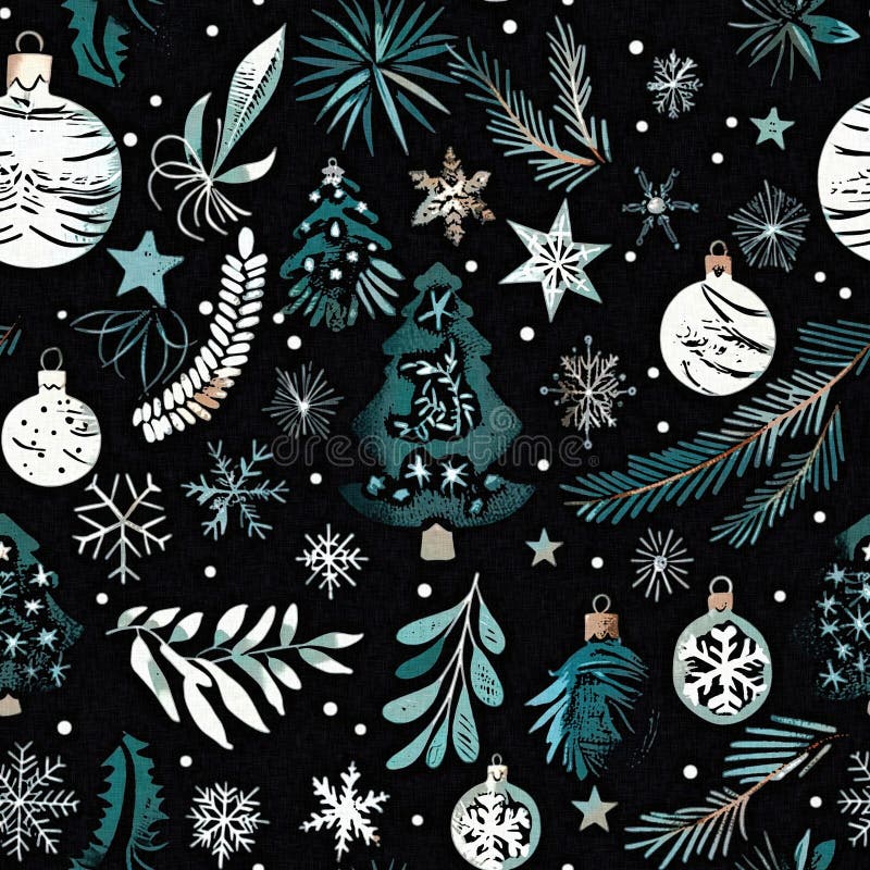Elegant Winter Christmas Greenery Seamless Pattern with Snow Template ...