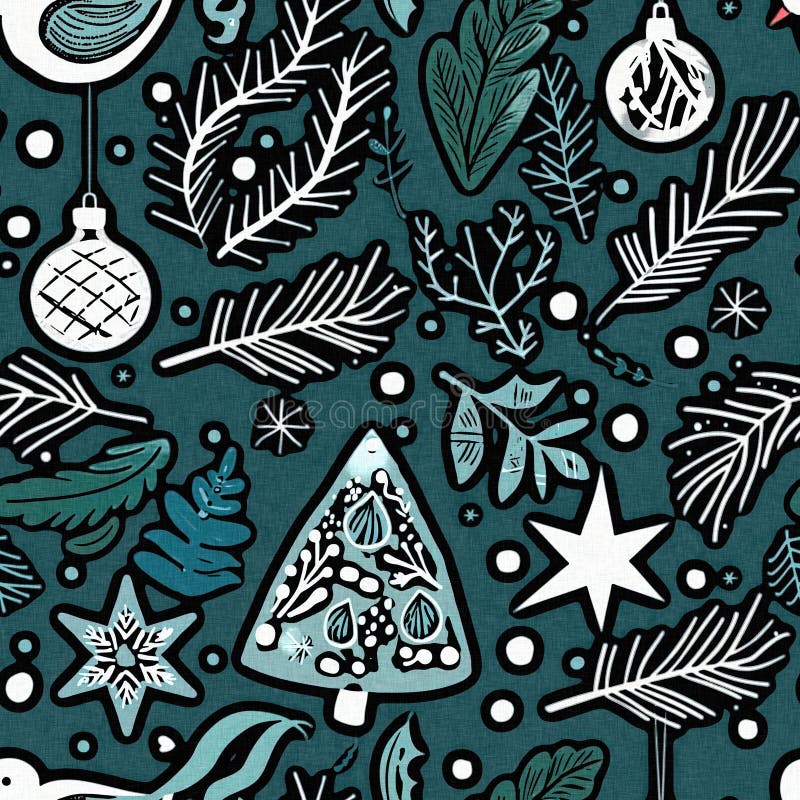 Elegant Winter Christmas Greenery Seamless Pattern with Snow Template ...