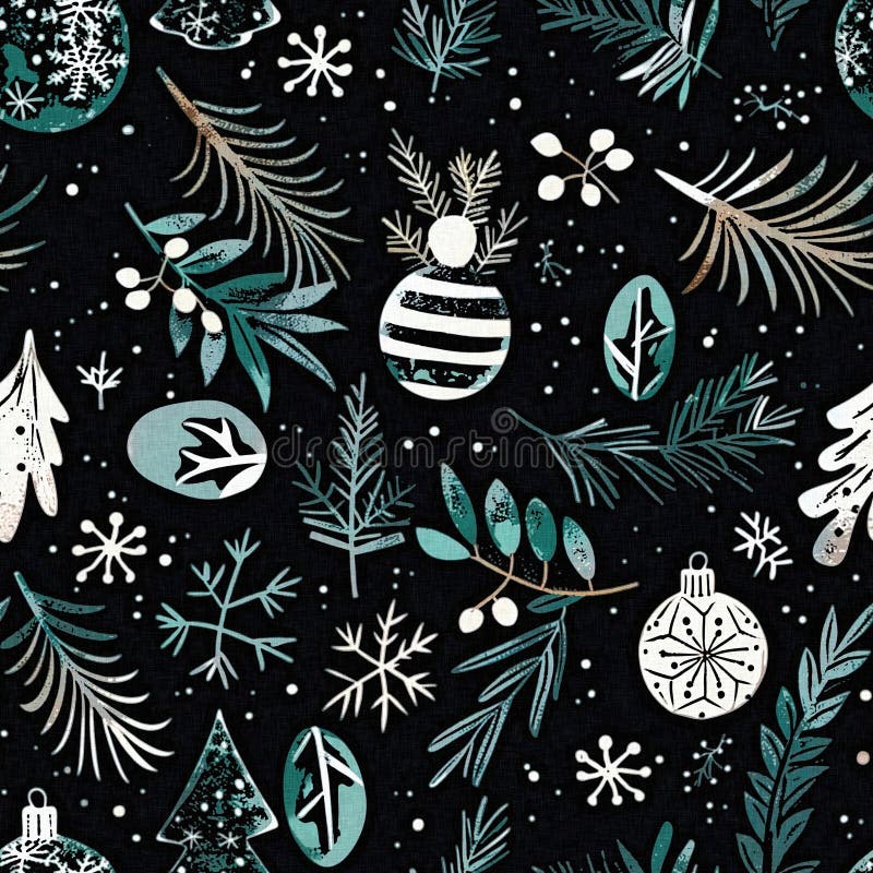Elegant Winter Christmas Greenery Seamless Pattern with Snow Template ...