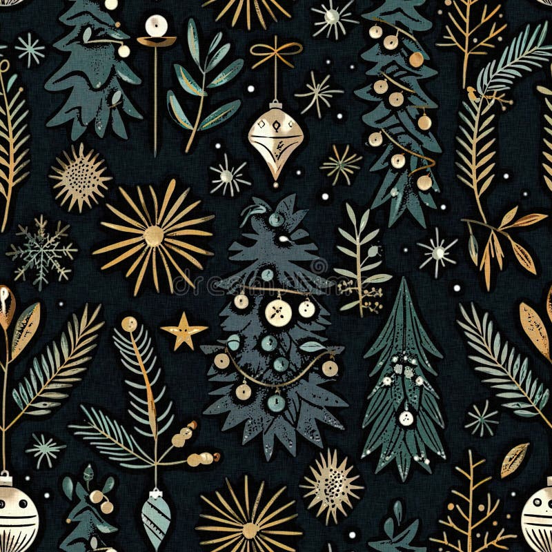 Elegant Winter Christmas Greenery Seamless Pattern with Snow Template ...