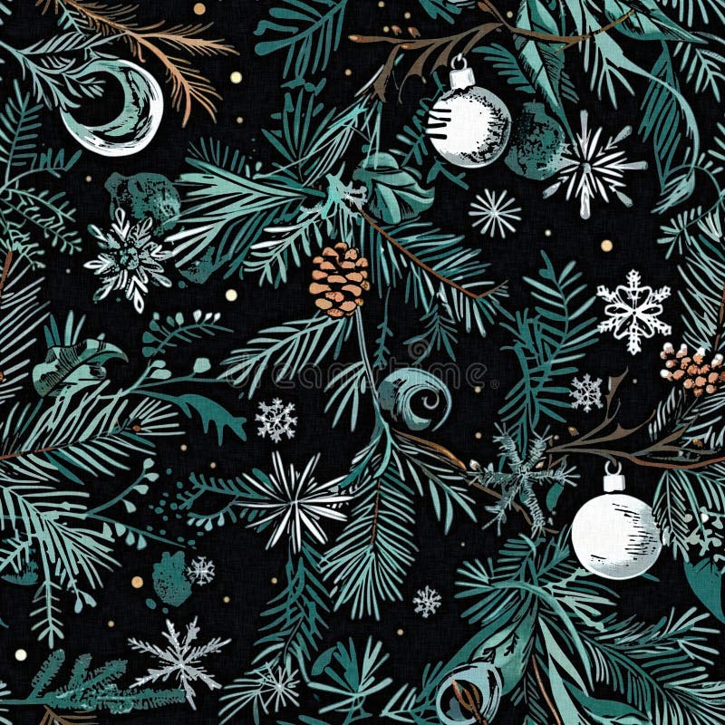 Elegant Winter Christmas Greenery Seamless Pattern with Snow Template ...