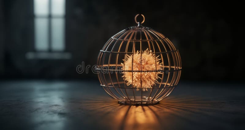 Elegant Wire Sphere with Intricate Light Inside, Casting a Warm Glow ...