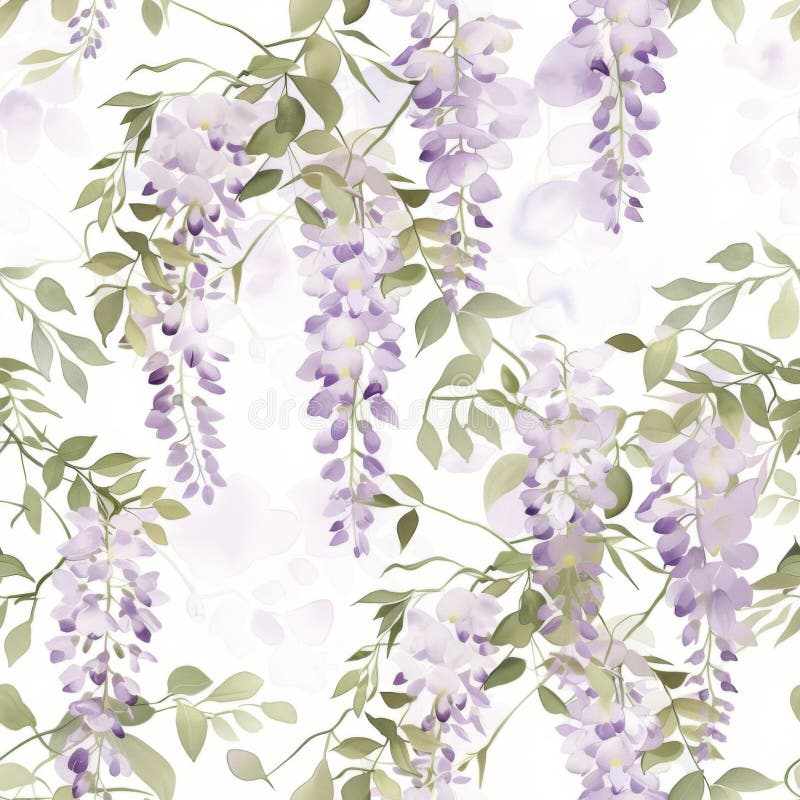 Elegant Wisteria and Greenery Seamless Pattern Design Stock Image ...