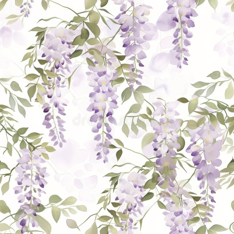 Elegant Wisteria and Greenery Seamless Pattern Design Stock Image ...