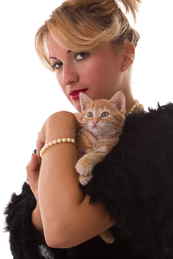 Elegant woman with cat stock photo. Image of looking - 21281660