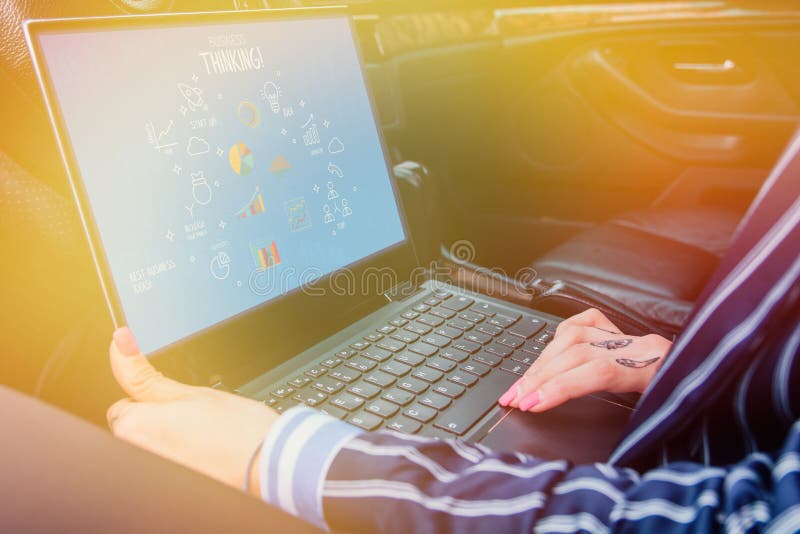 Elegant Woman with Computer and Designing Her Projects on Business ...