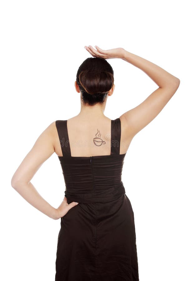 Woman in Dress with Coffee Symbol on Her Back. Stock Image - Image of ...