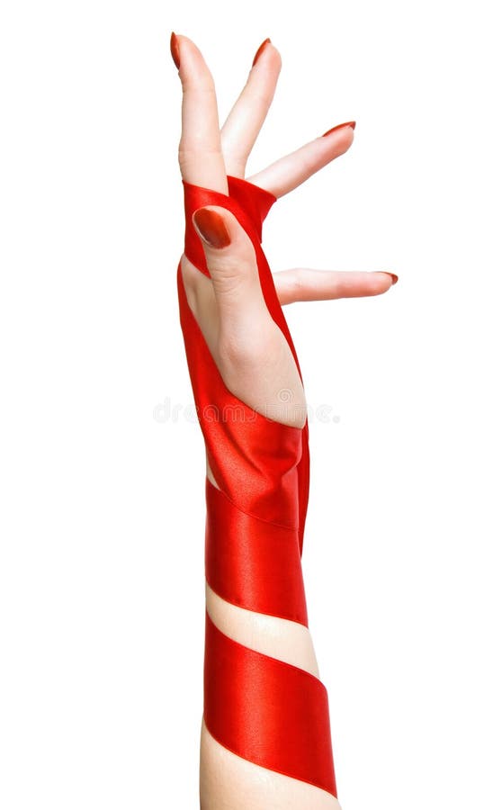 Elegant Woman Hand with Red Ribbon Stock Photo - Image of long, silk ...