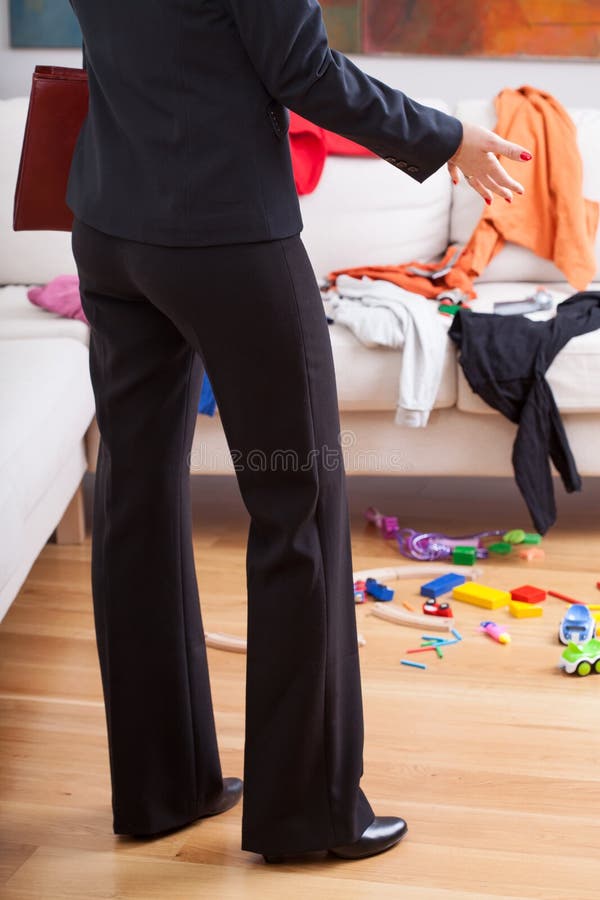 Elegant Woman in Messy Room Stock Image - Image of parent, sofa: 37797069