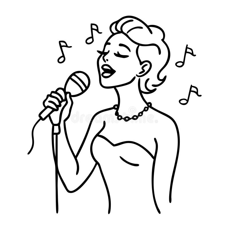 Elegant Woman Singing into Microphone with Musical Notes for Creative ...