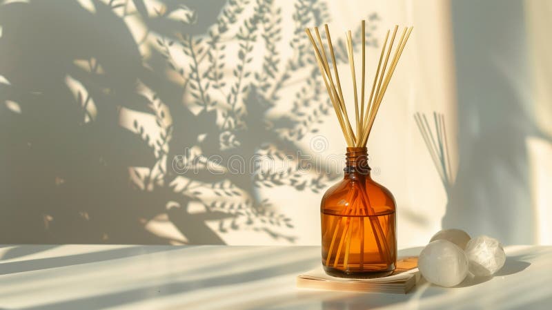 Elegant Wooden Aroma Diffuser with Black Reed Sticks Stock Photo ...