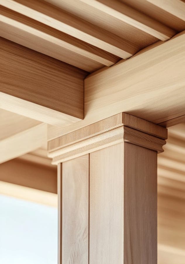 Elegant Wooden Ceiling Beam and Column Intersection in Modern Interior ...