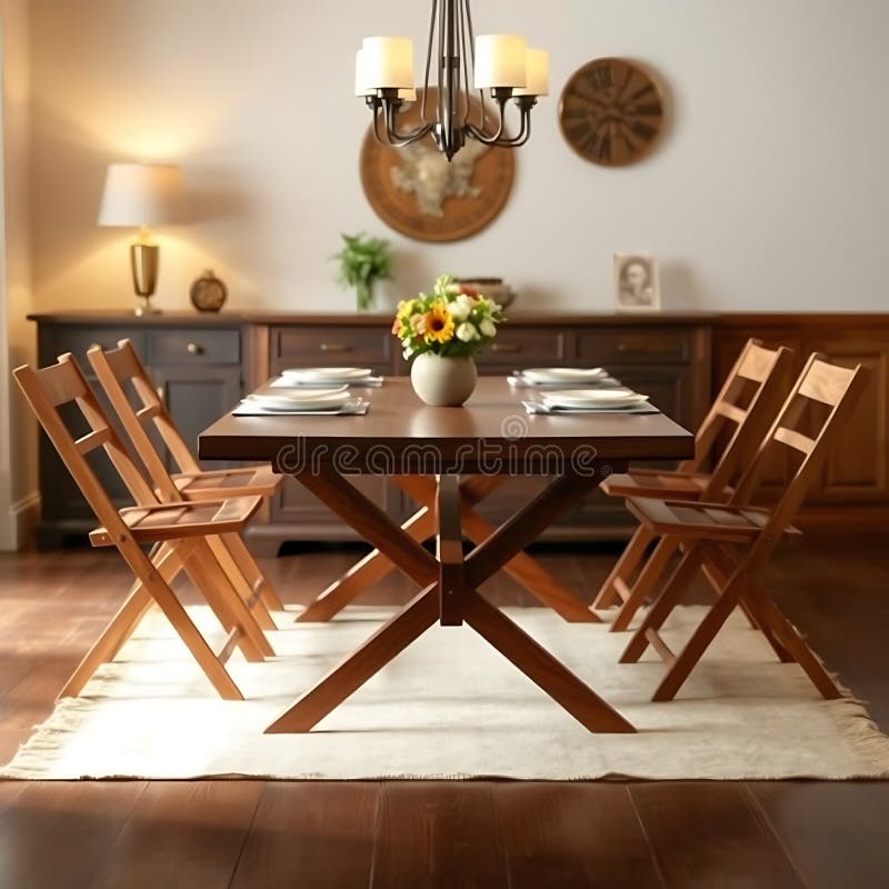 An Elegant Wooden Folding Table with Folding Chairs Set Up in a Rustic ...