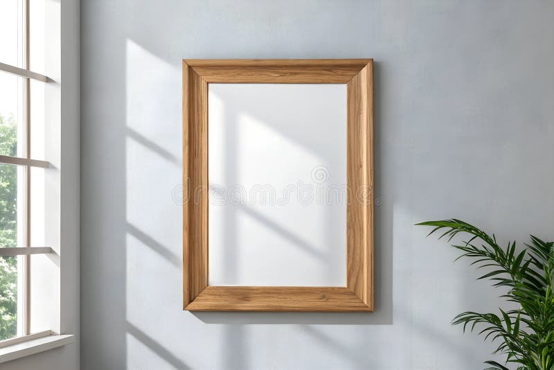 Elegant Wooden Framed Mirror on Light Gray Wall with Natural Light ...