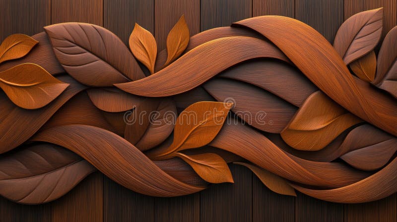 Elegant Wooden Leaf Art on Textured Panels Stock Image - Image of ...