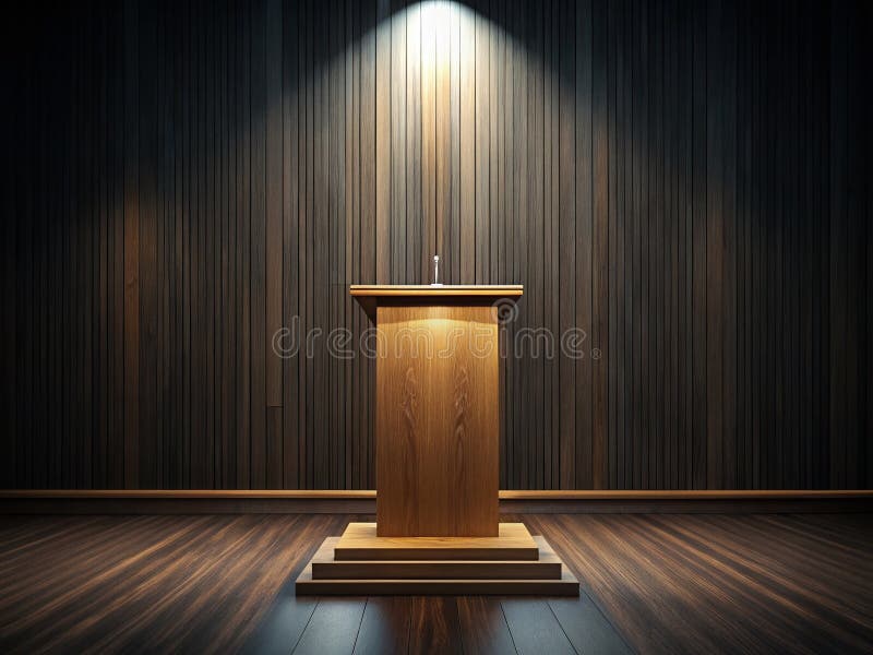 Elegant Wooden Lectern on Stage in a Dark Hall a Compositional Study ...