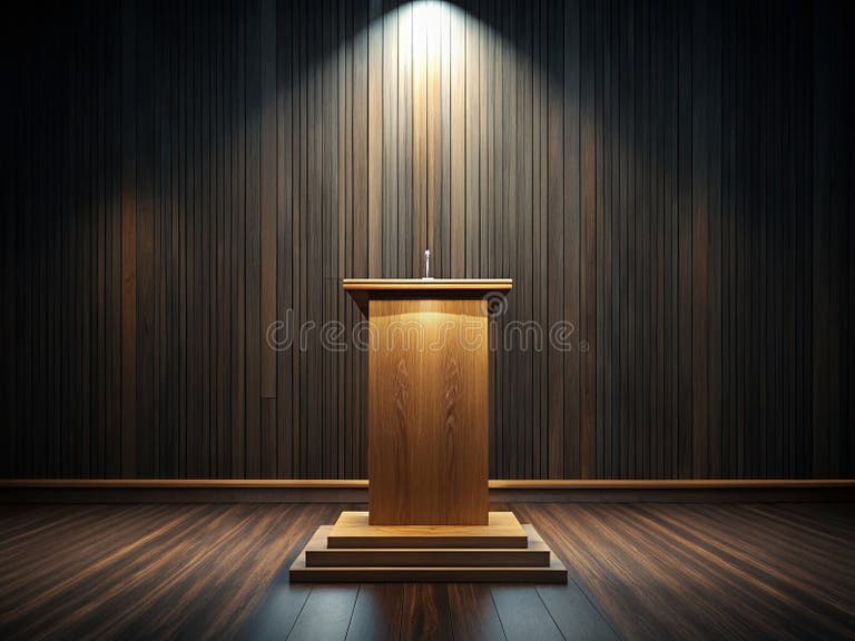 Elegant Wooden Lectern on Stage in a Dark Hall a Compositional Study ...