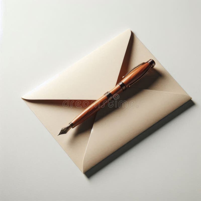 Elegant Wooden Pen Paired with an Envelope, Isolated on a Plain White ...