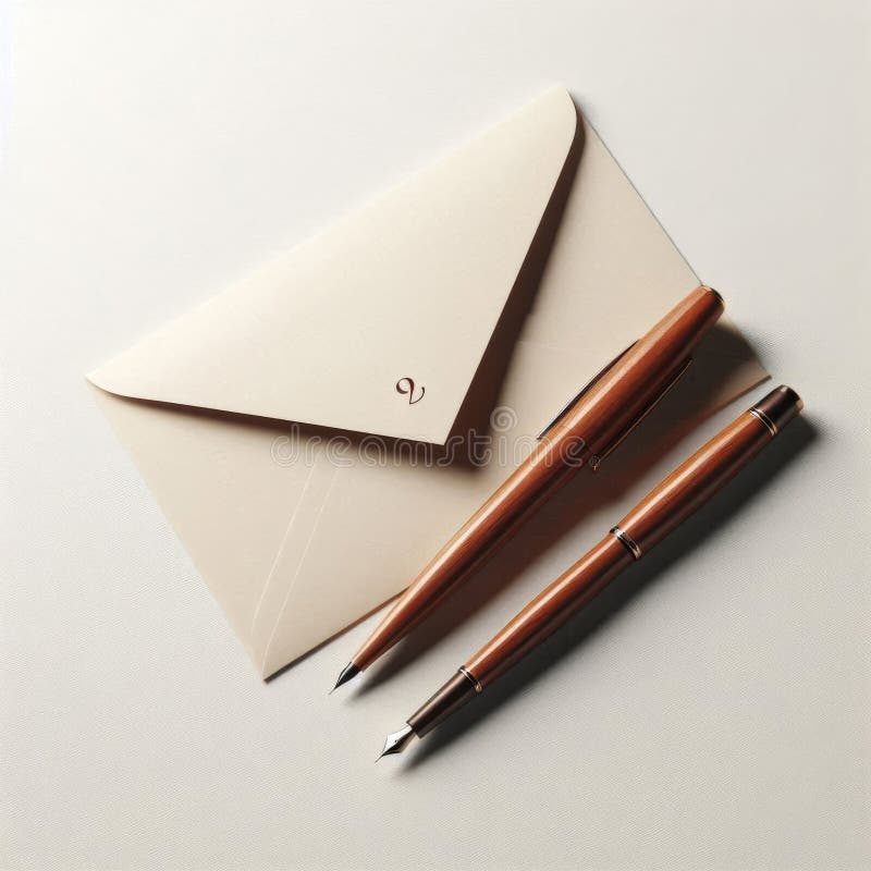 Elegant Wooden Pen Paired with an Envelope, Isolated on a Plain White ...